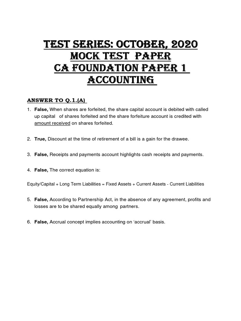 Accounting Mock Test October 2020 | PDF