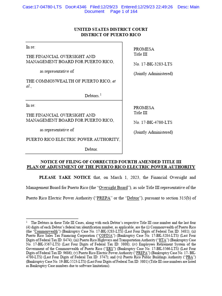 PRB 17-04780 4346 - Notice of Filing of Corrected Fourth Amended Title ...