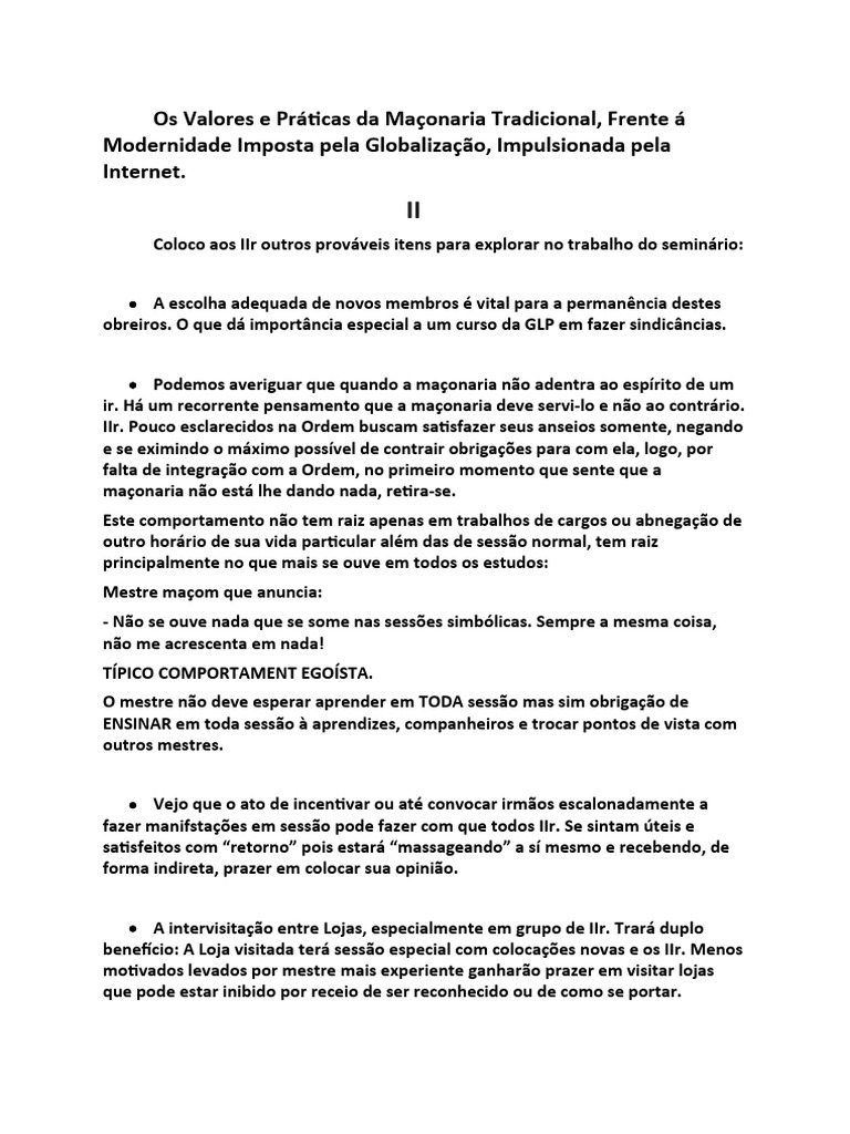 Os Valores e Práticas Da Maçonaria Tradicional II | PDF | Loja Maçônica ...