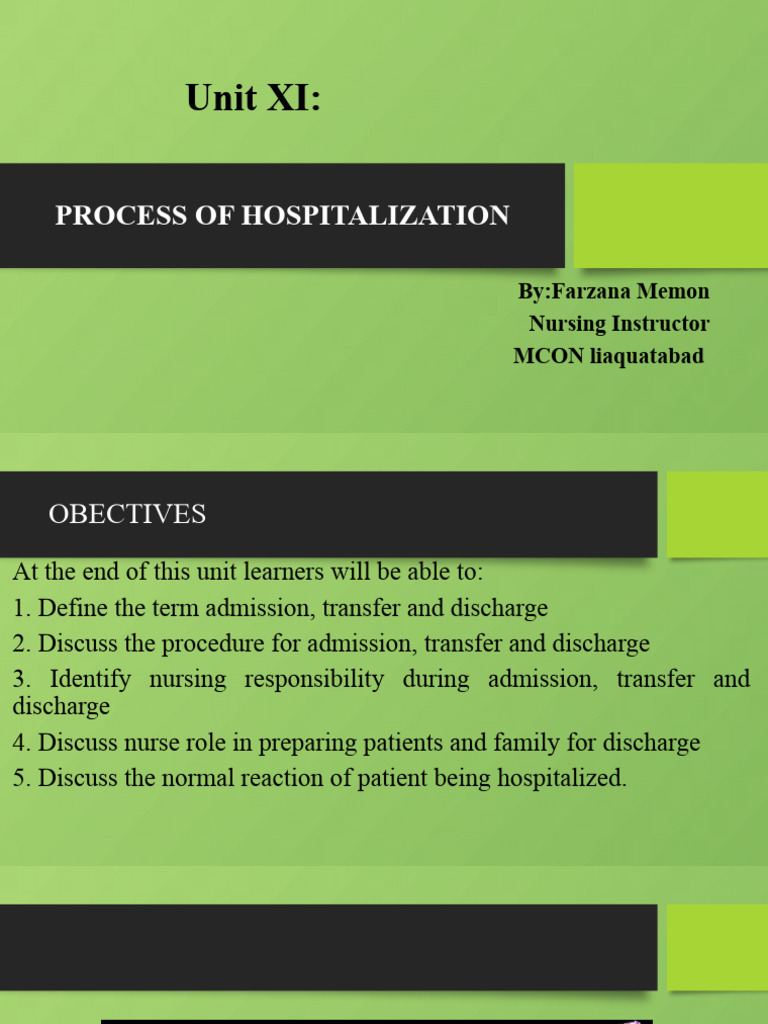 Process of Hospitalization | PDF | Patient | Nursing
