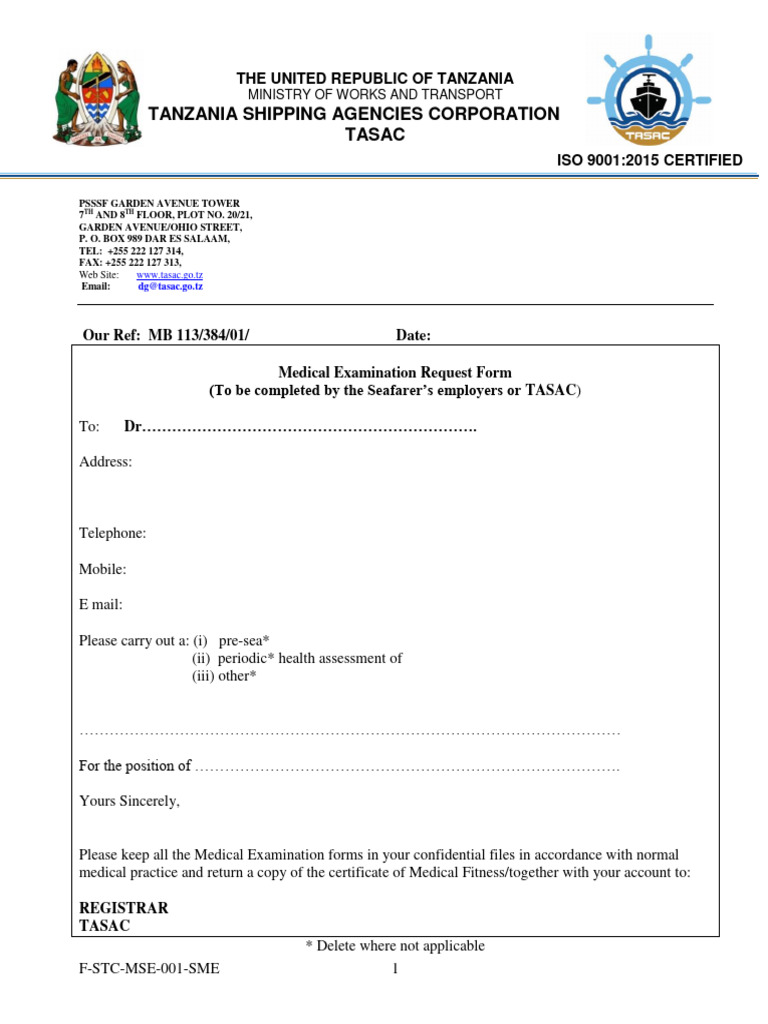 TASAC Medical Examination Request Form | PDF | Blood Pressure | Indigestion