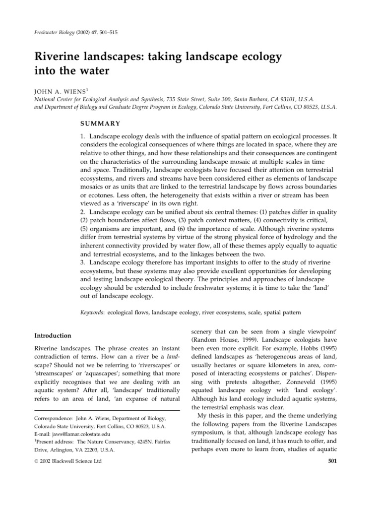 Freshwater Biology - 2002 - WIENS - Riverine Landscapes Taking ...