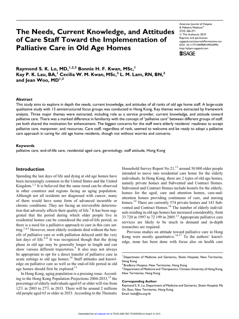 The Needs, Current Knowledge, and Attitudes of Care Staff Toward The Implementation of ...