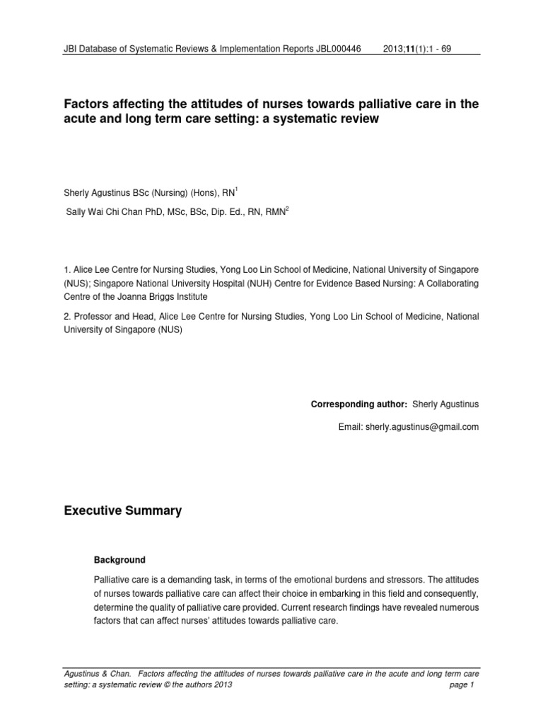 Factors Affecting The Attitudes of Nurses Towards Palliative Care in The Acute and Long Term ...