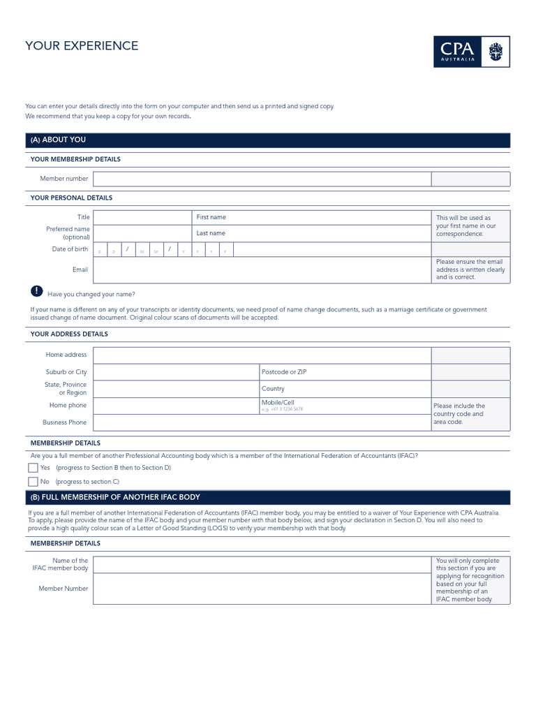 Your Experience Form | PDF | Accountant | Mortgage Loan