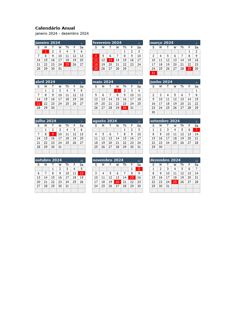 Calendário Dinamico Feriados | PDF