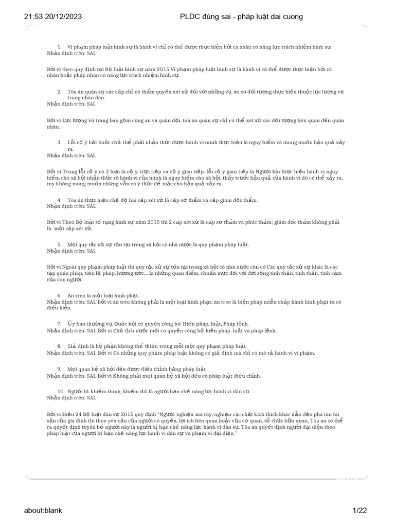 PLDC đúng sai - pháp luật dai cuong | PDF