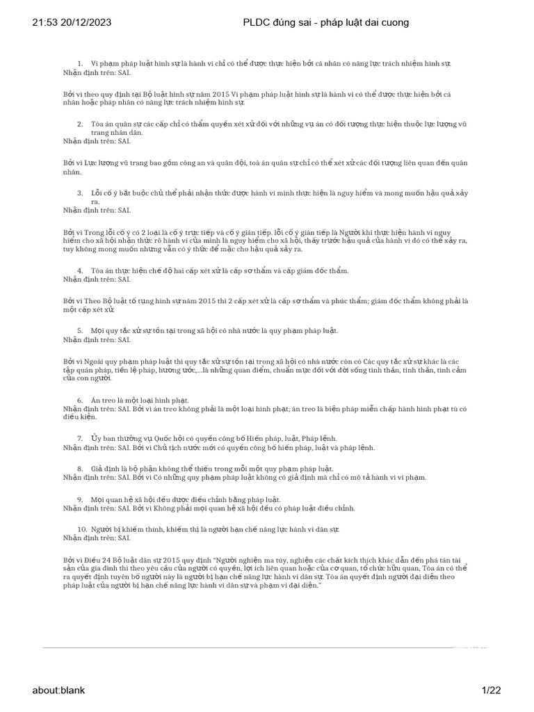 PLDC đúng sai - pháp luật dai cuong | PDF