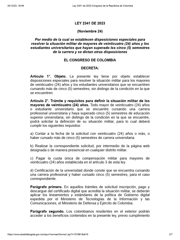 Ley 2341 de 2023 | PDF