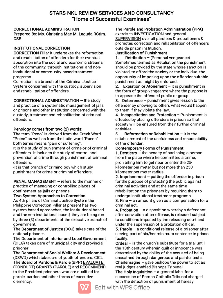 CA1 Institutional Correction | PDF | Prison | Probation