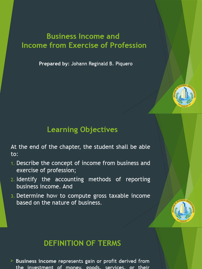 Lesson 4 Business Income and Income From Exercise of Profession ...