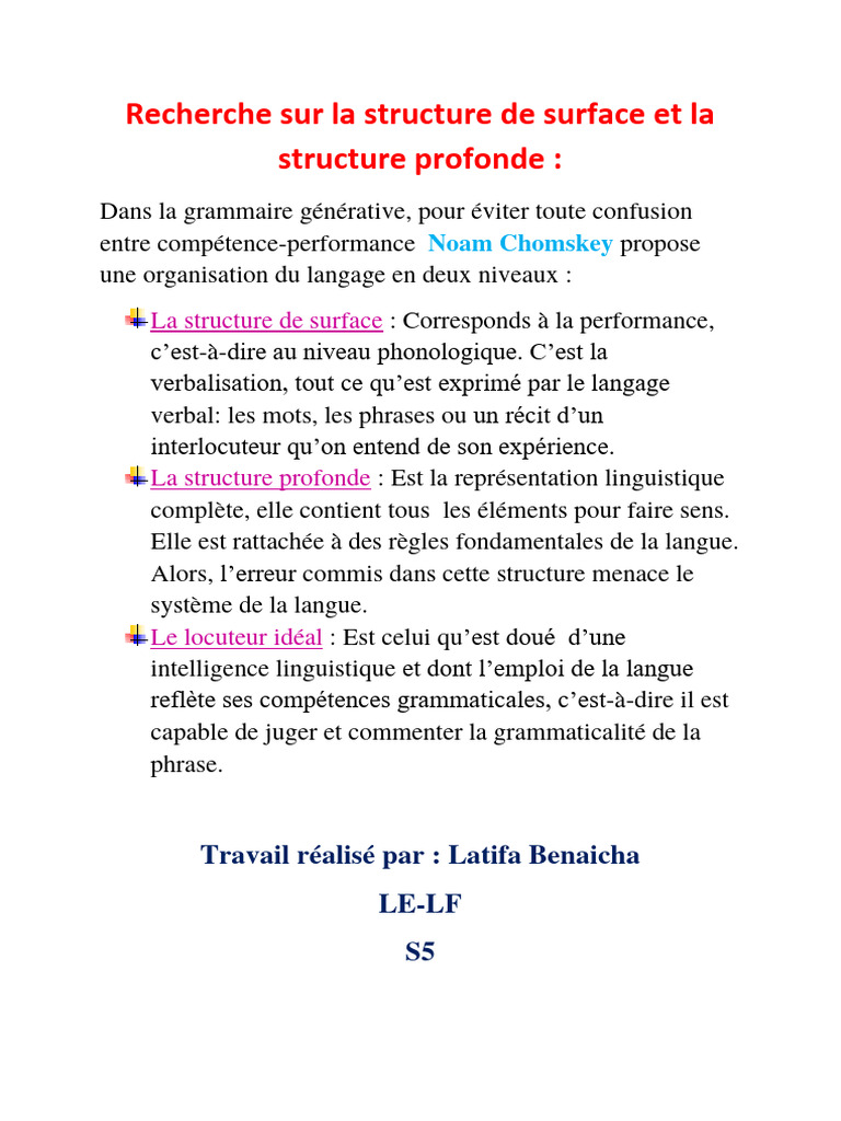 Recherche Sur La Structure de Surface Et La Structure Profonde | PDF