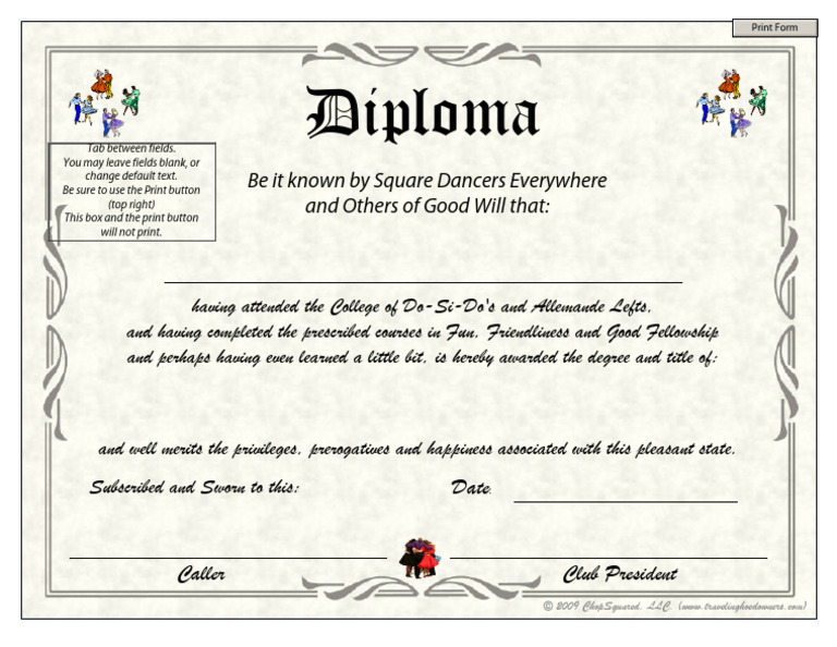 Fillable Square Dance Diploma Editable | PDF