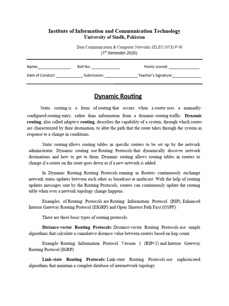 DynamicRoutingProtocols | PDF | Routing | Data Transmission
