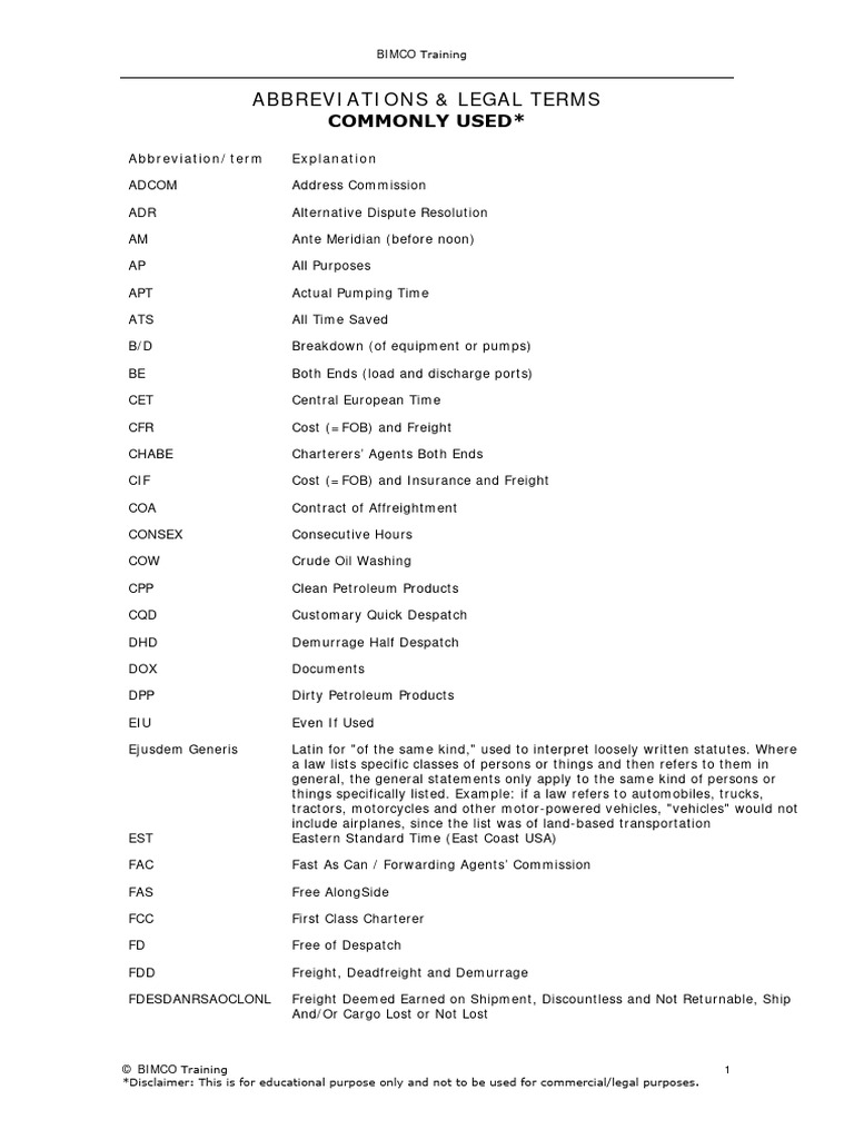 Abbreviations and Legal Terms - v20210701 | PDF | Cargo | Greenwich ...