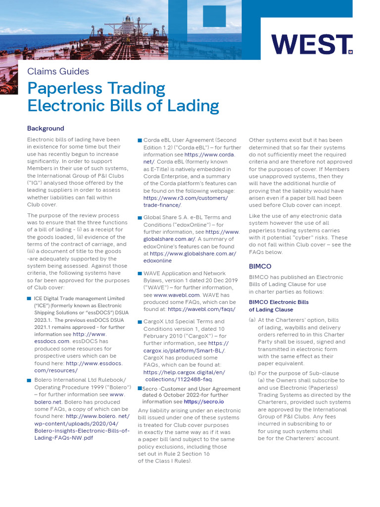 Paperless Trading Electronic Bills of Lading v5 | PDF