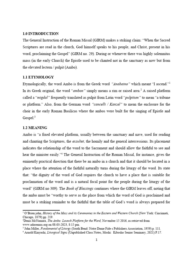 Ambo Liturgy Assignment | Download Free PDF | Pulpit | Mass (Liturgy)