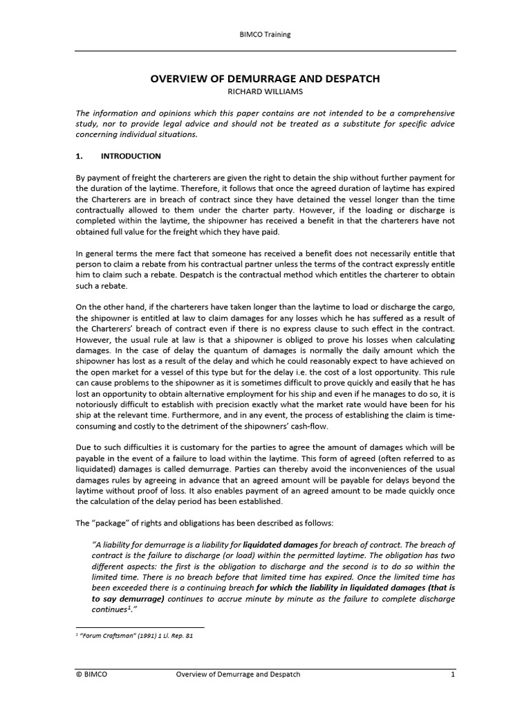 05 - Overview of Demurrage and Despatch - New | PDF | Damages | Breach Of Contract