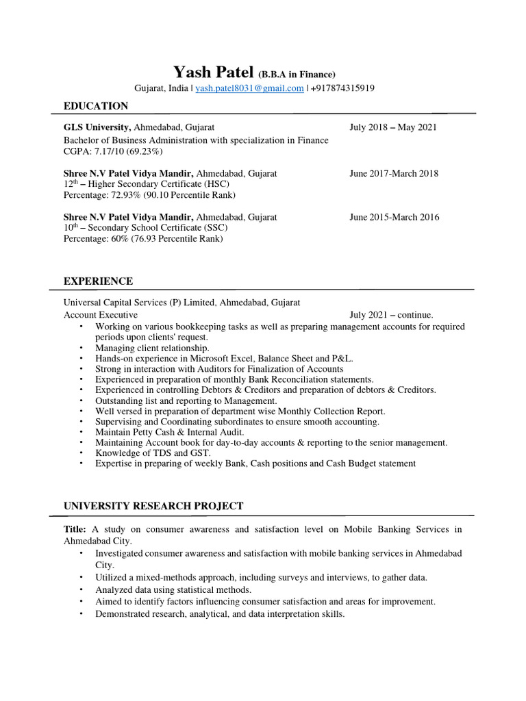 Yash Patel CV | PDF