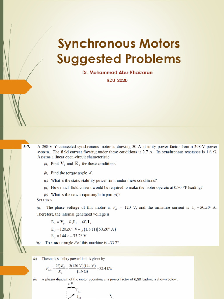 Synchronous Motors Problem Set | PDF | Technology & Engineering