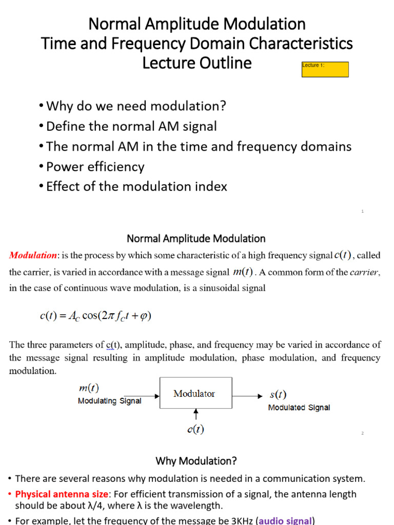 Normal Amplitude Modulation Time And Frequency Domain Characteristics Lecture Outline Pdf