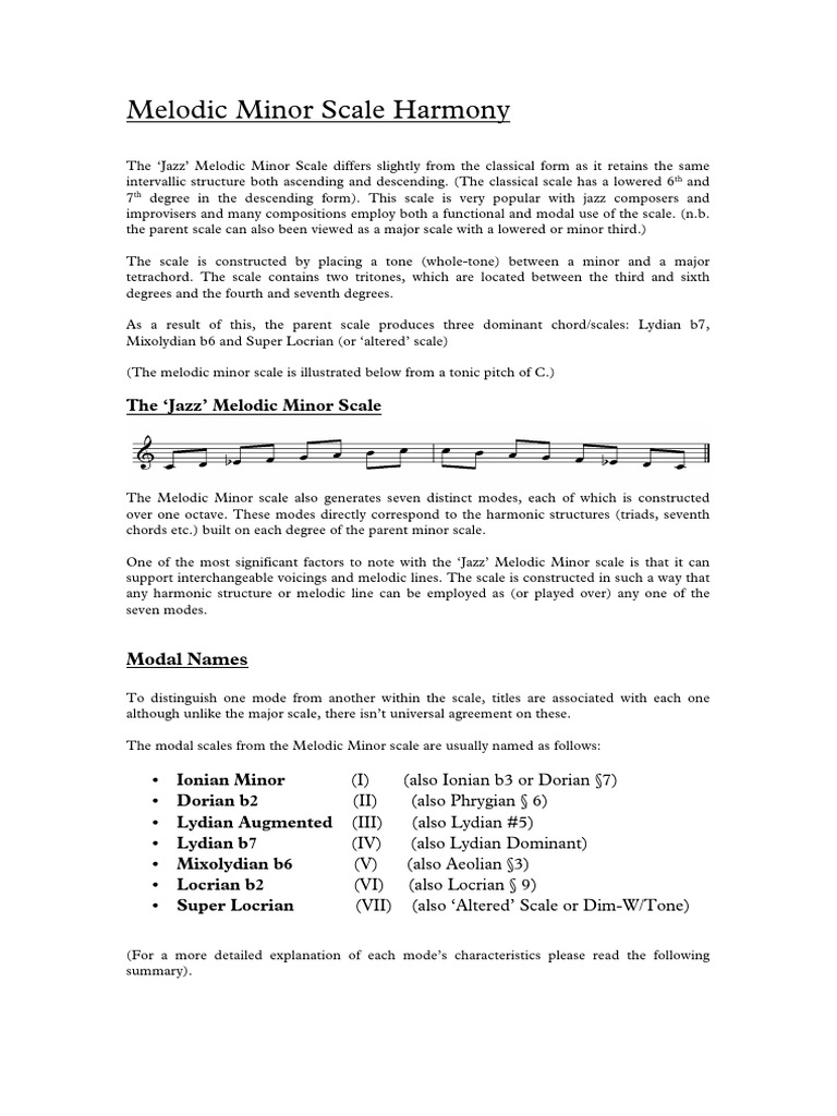 Melodic Minor Scale Harmony | PDF