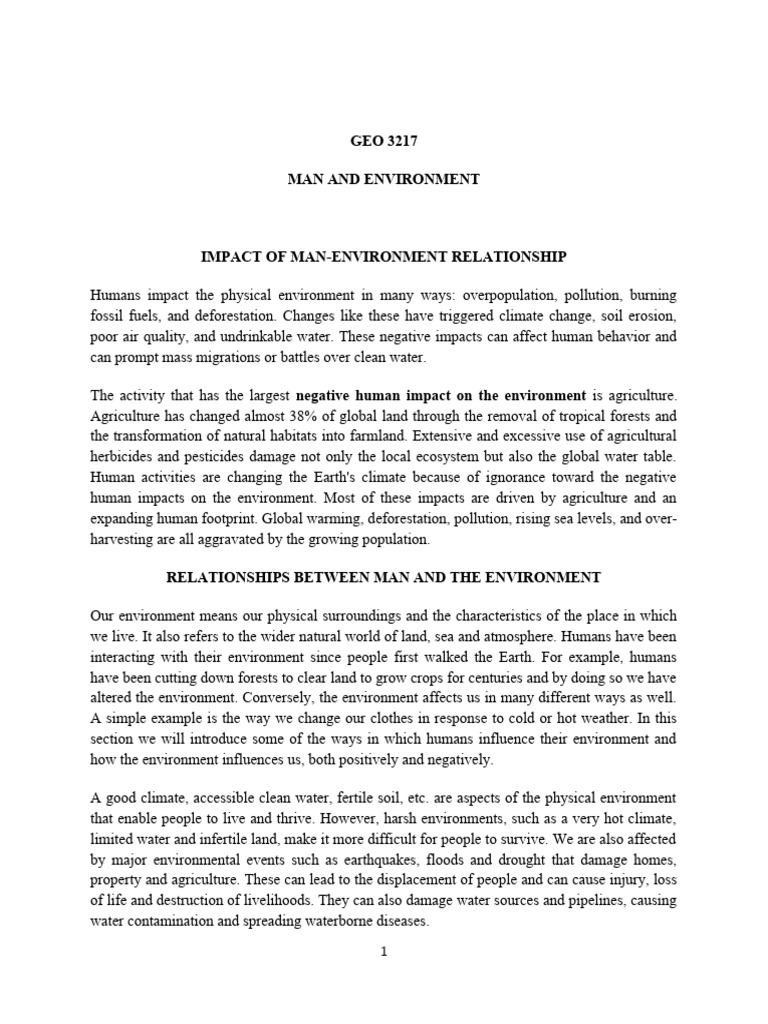 Impact of Man-Environment Relationship | PDF | Agriculture | Natural ...
