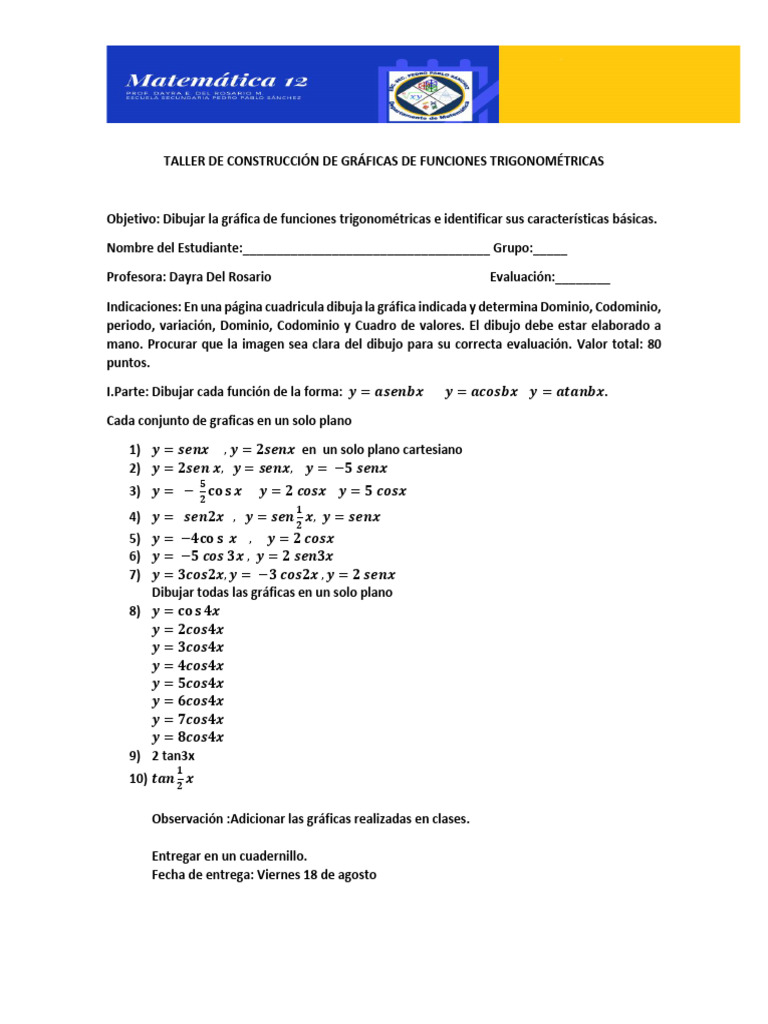 Práctica de Gráfica de Funciones Trigonométricas | PDF