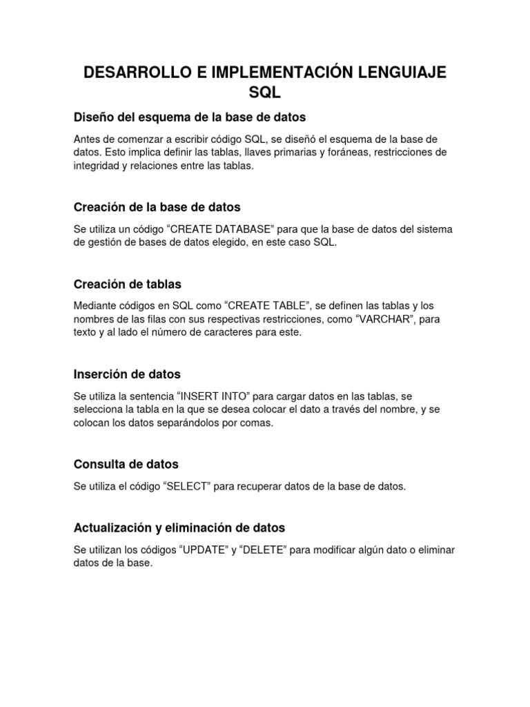 DESARROLLO E IMPLEMENTACIÓN LENGUIAJE SQL, No SQL | PDF | SQL | Bases de datos