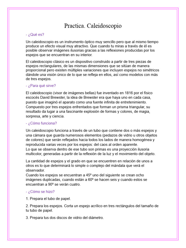 Caleidoscopio | PDF | Espejo | Aplicaciones de vidrio