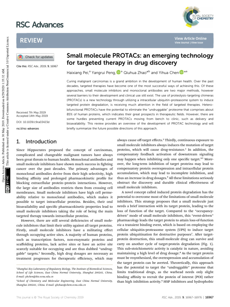 Small Molecule Protacs An Emerging Technology For Targeted Therapy In