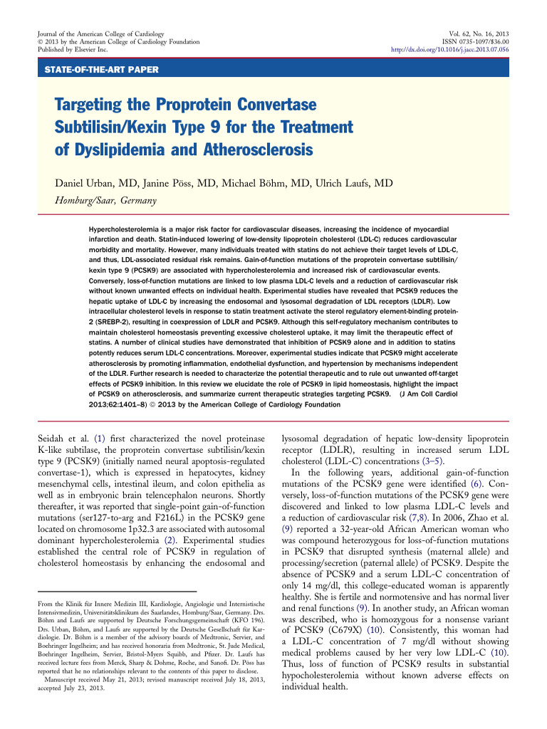 Targeting The Proprotein Convertase Subtilisin/Kexin Type 9 For The ...