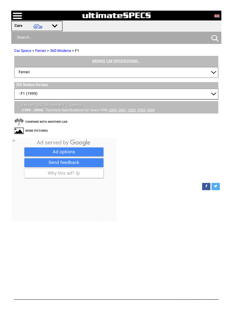 Ferrari 360 Modena F1 Technical Specs, Fuel Consum | PDF | Fuel Economy In Automobiles | Horsepower