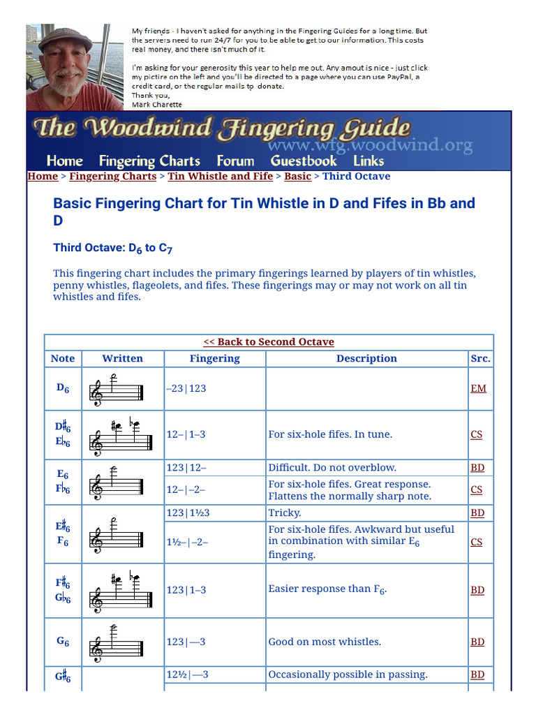 Third Octave - Basic Fingering Chart For Tin Whistle and Fife - The ...
