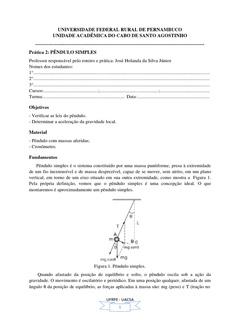 Prtica 2 - Pndulo Simples | PDF