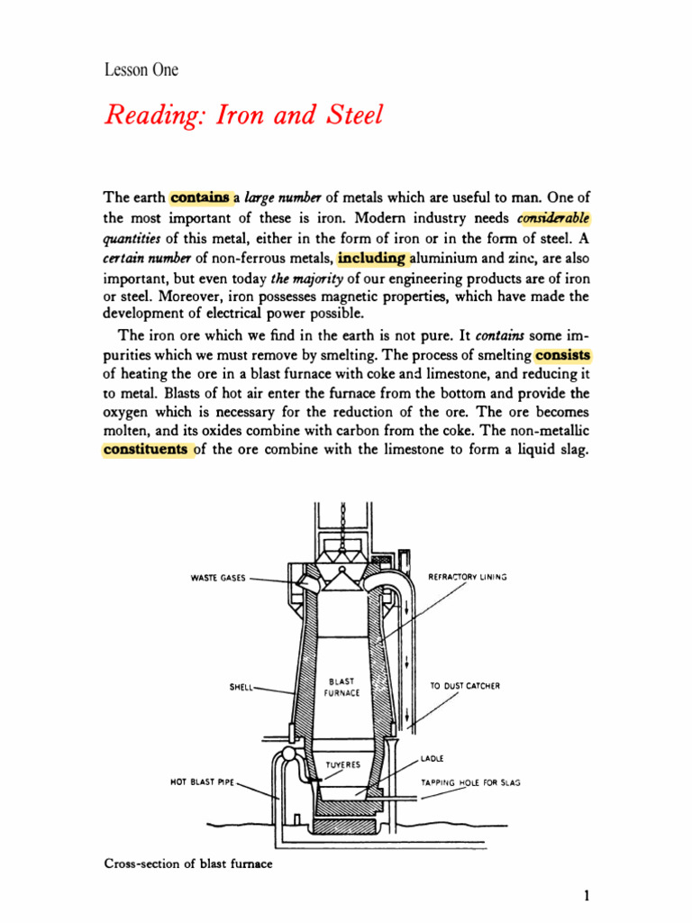 Lesson One. Iron and Steel | PDF | Cast Iron | Steel
