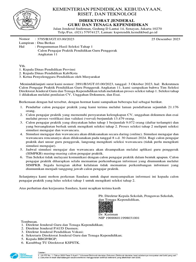 3795 - Pengumuman Seleksi Tahap 1 CPP11 - Provinsi Sumatera Barat | PDF | Karier & Perkembangan