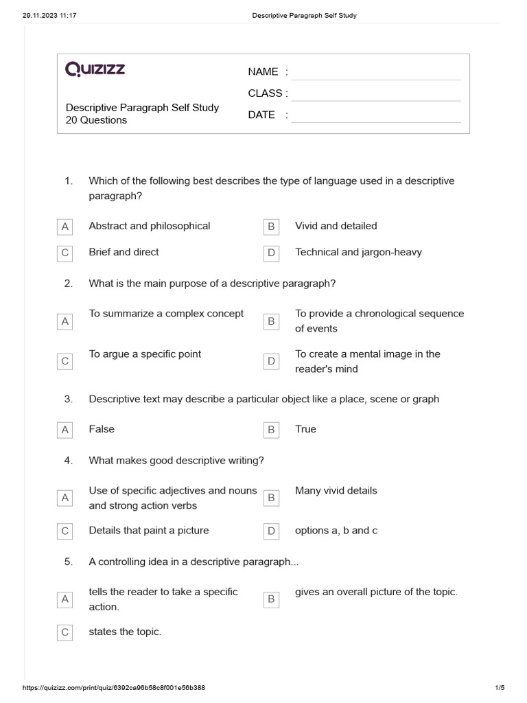 Descriptive Paragraph Self Study | PDF | Syntax | Grammar Descriptive Paragraph Self Study | PDF | Syntax | Grammar