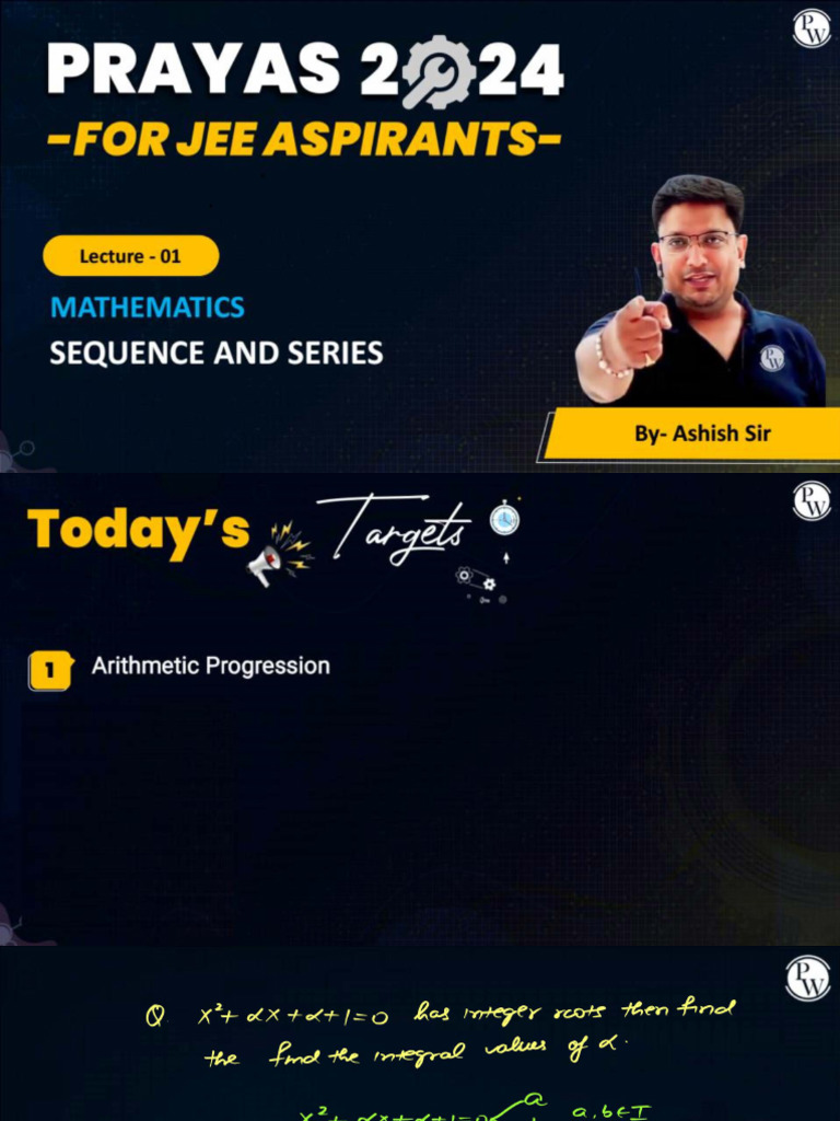Sequence & Series 01 - Class Notes - Prayas JEE 2024 | PDF Sequence & Series 01 - Class Notes - Prayas JEE 2024 | PDF