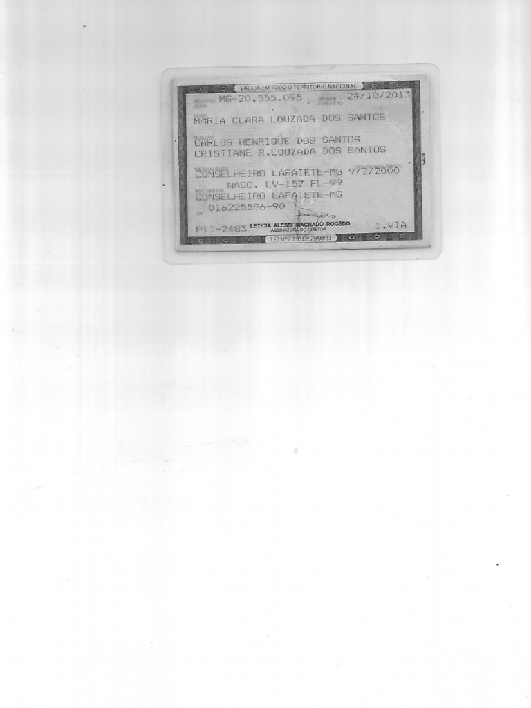 RG Verso e CPF Maria Clara | PDF