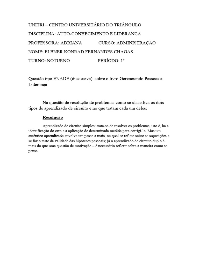 UNITRI - Questão Formato ENADE - Livro Gerenciando Pessoas e Liderança ... UNITRI - Questão Formato ENADE - Livro Gerenciando Pessoas e Liderança ...