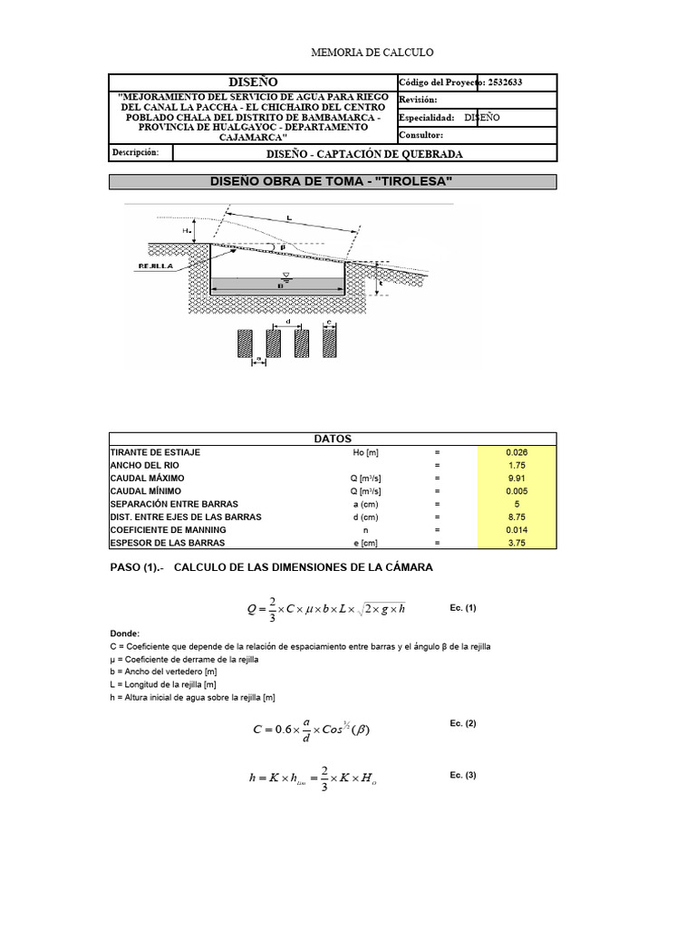 Diseño Captación - Chala | PDF