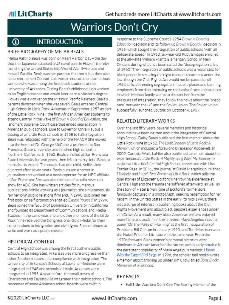 Warriors Dont Cry LitChart | PDF