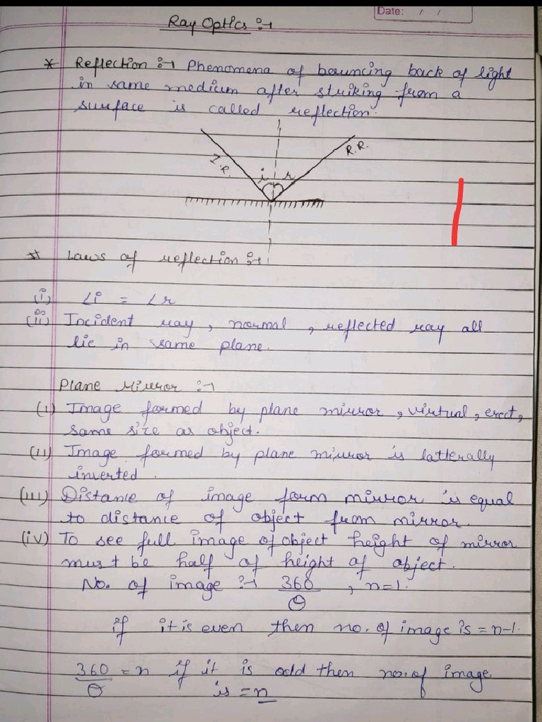 Ray Optics Chapter 1st Reflection | PDF