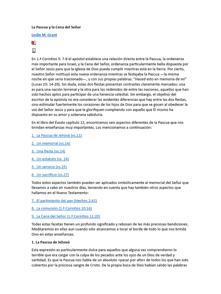 La Pascua y La Cena Del Señor | PDF | eucaristía | Cristo (título)