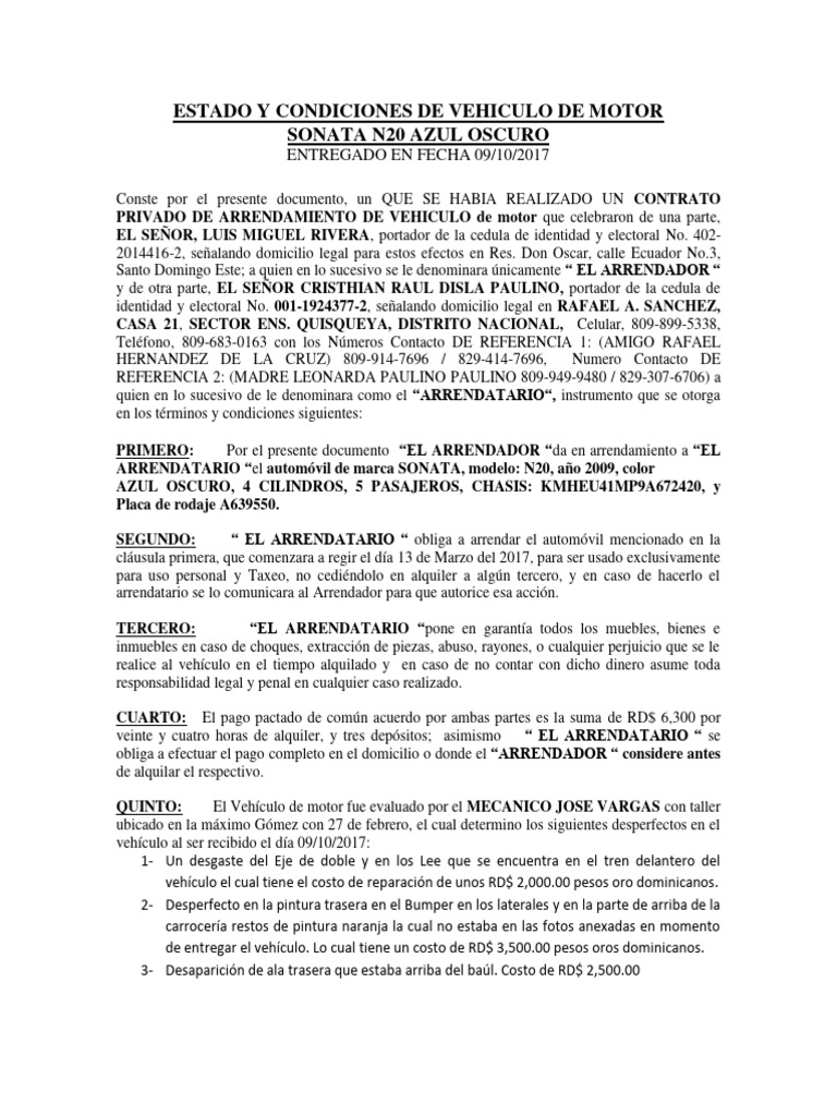 Estado y Condiciones de Vehiculo de Motor Entregado | PDF