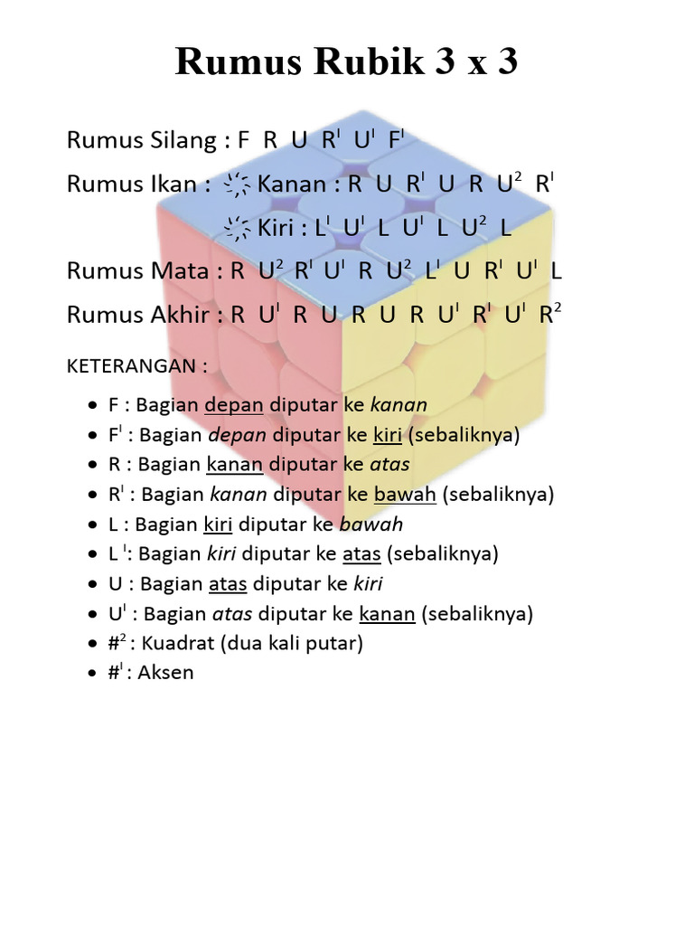 Rumus Lengkap Rubik 3x3 untuk Pemula | PDF | Seni