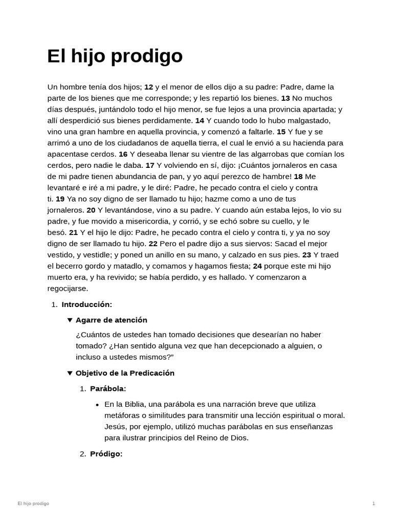 El Hijo Prodigo Pdf Jesús Parábolas De Jesús