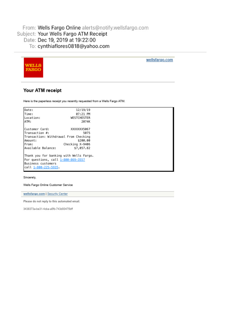 Your Wells Fargo ATM Receipt | PDF