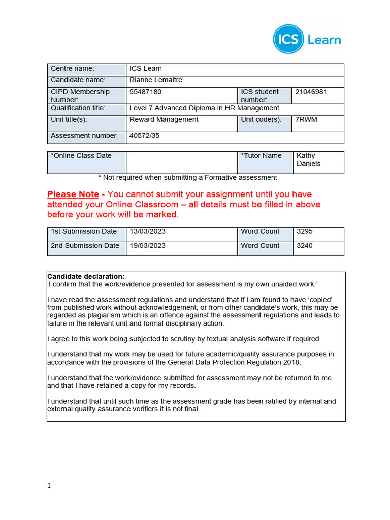 Summative Assessment - Reward Management | PDF | Cost Of Living ...